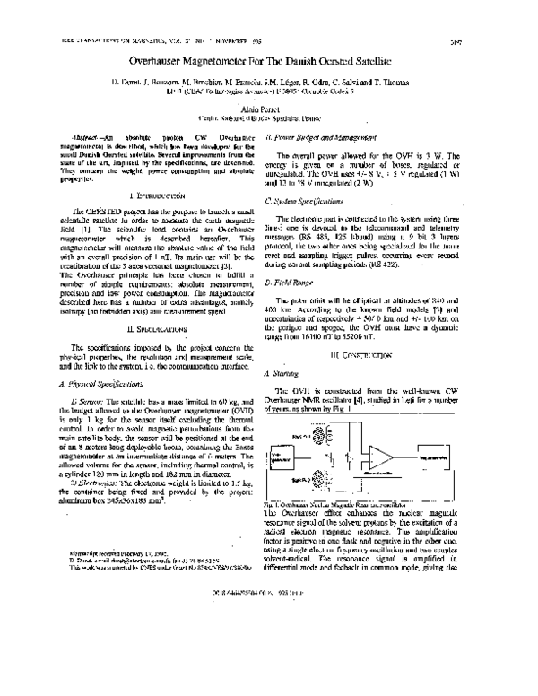 (PDF) Overhauser magnetometer for the Danish Oersted satellite