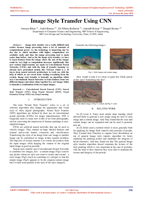 (PDF) Image Style Transfer Using CNN