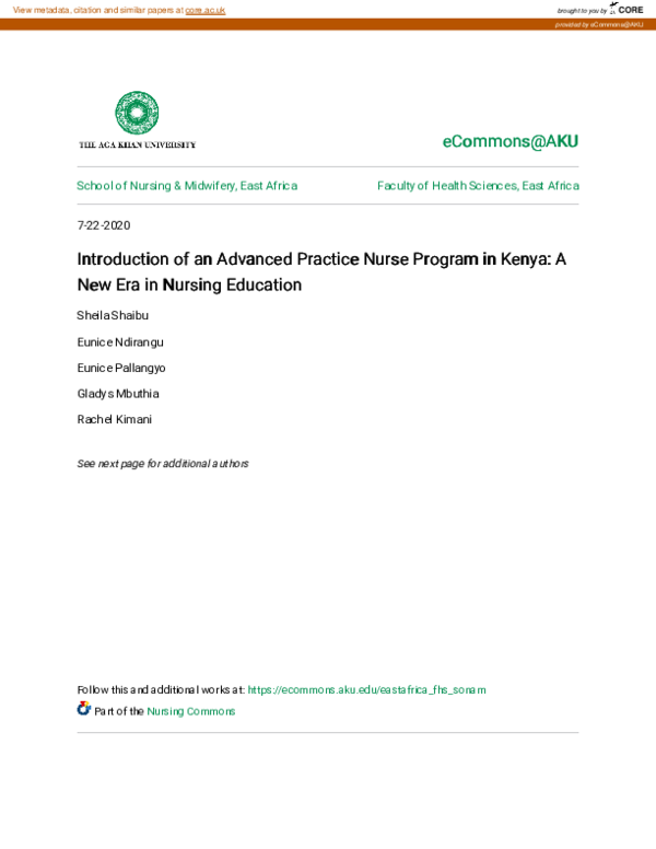 (PDF) Introduction of an Advanced Practice Nurse Program in Kenya: A ...