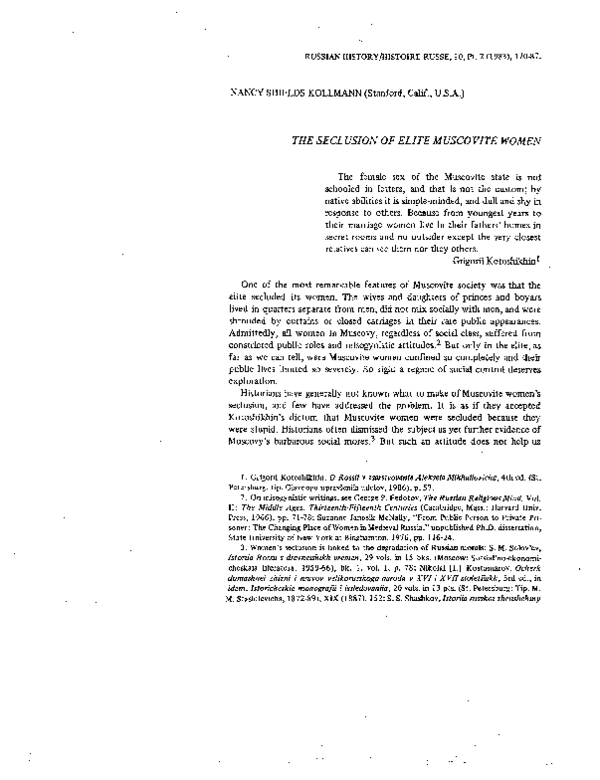 (PDF) The Seclusion of Elite Muscovite Women