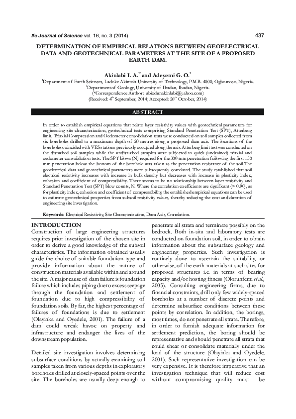 (PDF) Determination of empirical relations between geoelectrical data and geotechnical ...