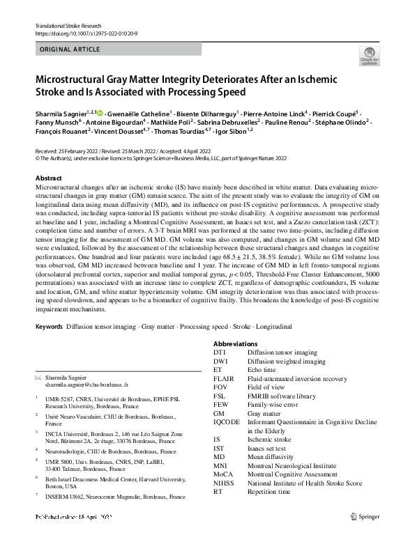 (PDF) Gray Matter Integrity Decline Post-Stroke Linked to Processing Speed