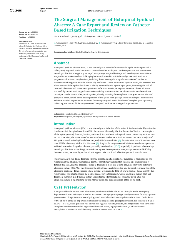 (PDF) The Surgical Management of Holospinal Epidural Abscess: A Case ...
