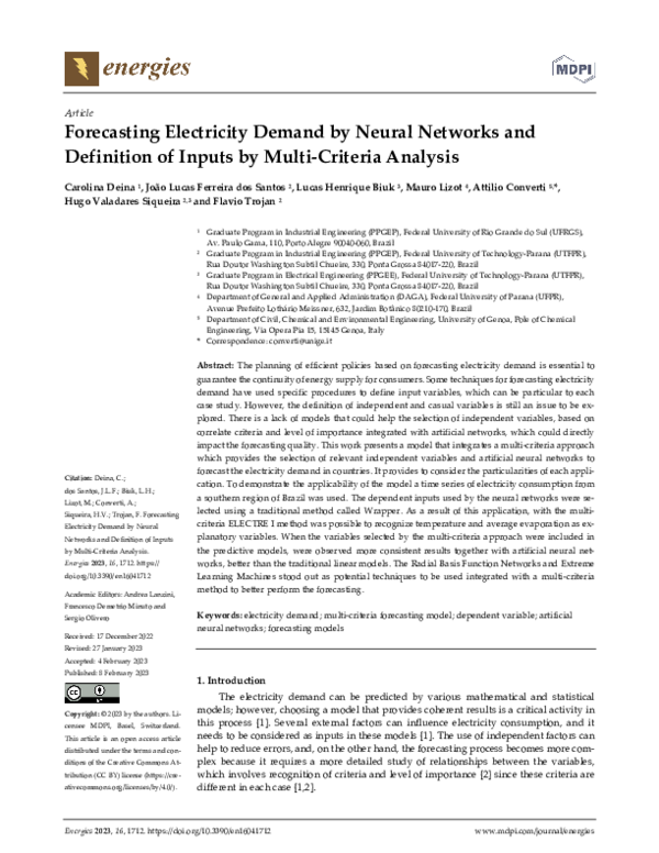 (PDF) Forecasting Electricity Demand by Neural Networks and Definition of Inputs by Multi ...