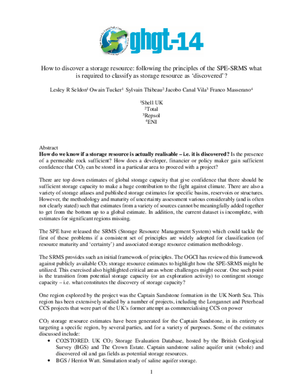 (PDF) How to Discover a Storage Resource: Following the Principles of the SPE-SRMS What is ...