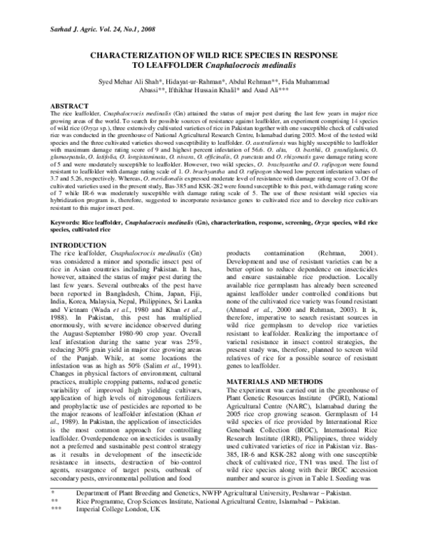 (PDF) Characterization of wild rice species in response to leaffolder ...