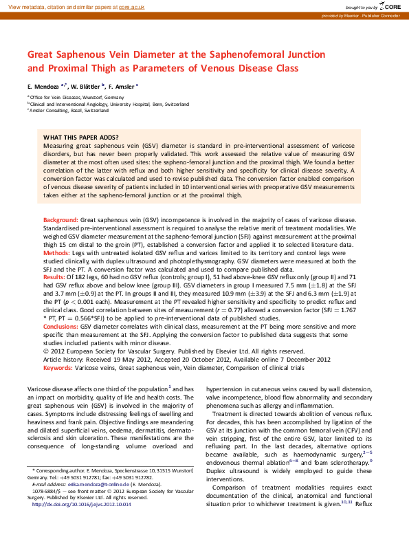 (PDF) Great Saphenous Vein Diameter at the Saphenofemoral Junction and ...