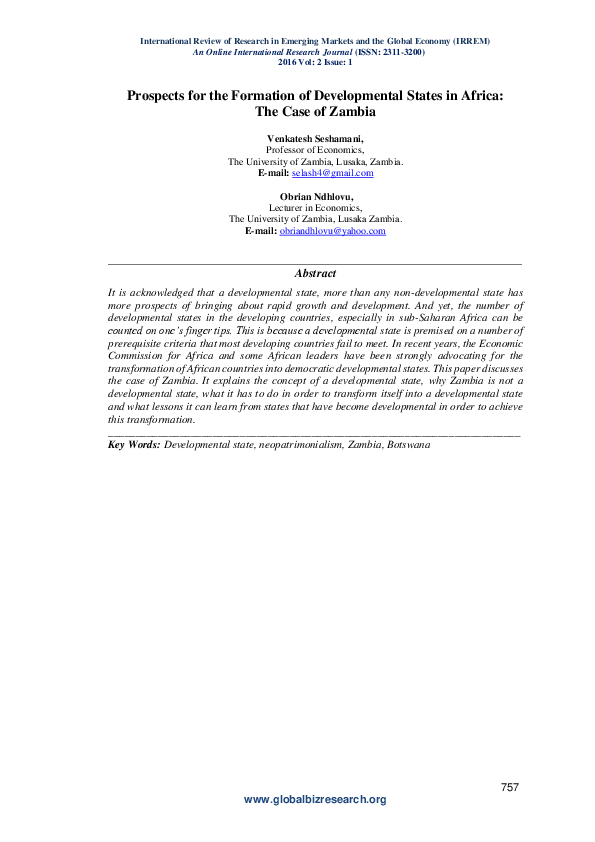 (PDF) Prospects for the Formation of Developmental States in Africa ...