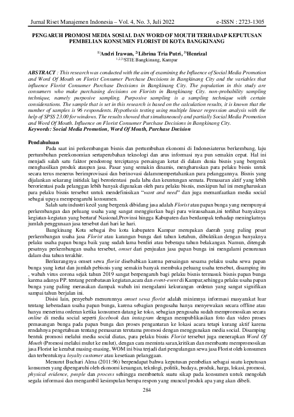 (PDF) Pengaruh Promosi Media Sosial Dan Word of Mouth Terhadap Keputusan Pembelian Konsumen ...