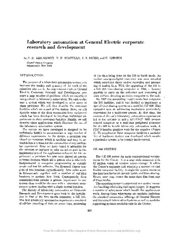 (PDF) Laboratory automation at General Electric Corporate Research and Development