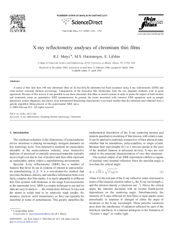 (PDF) X-ray reflectometry analyses of chromium thin films | Eric ...