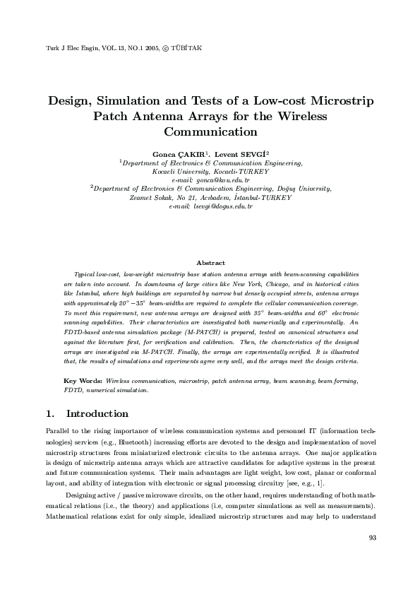 Pdf Design Simulation And Tests Of A Low Cost Microstrip Patch Antenna Arrays For The