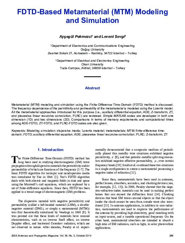 Pdf Fdtd Based Metamaterial Mtm Modeling And Simulation Testing Ourselves