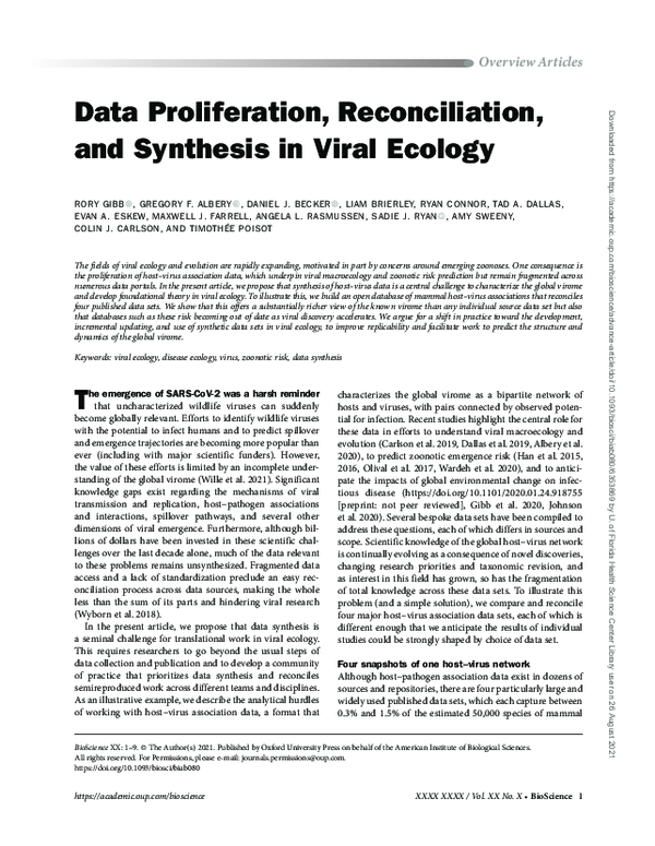 (PDF) Data Proliferation, Reconciliation, and Synthesis in Viral Ecology