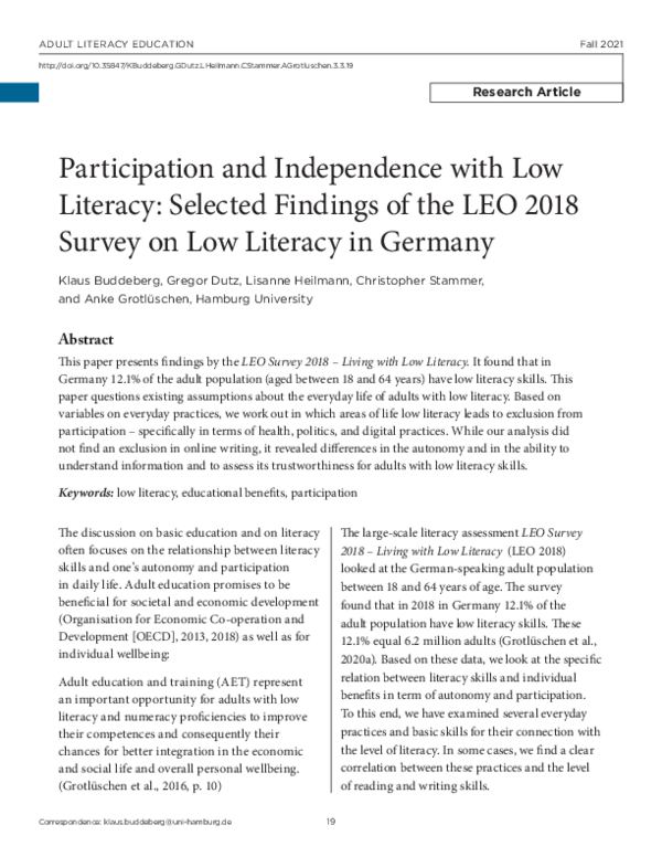 (PDF) Participation and Independence with Low Literacy: Selected ...