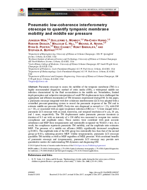(PDF) Pneumatic low-coherence interferometry otoscope to quantify ...