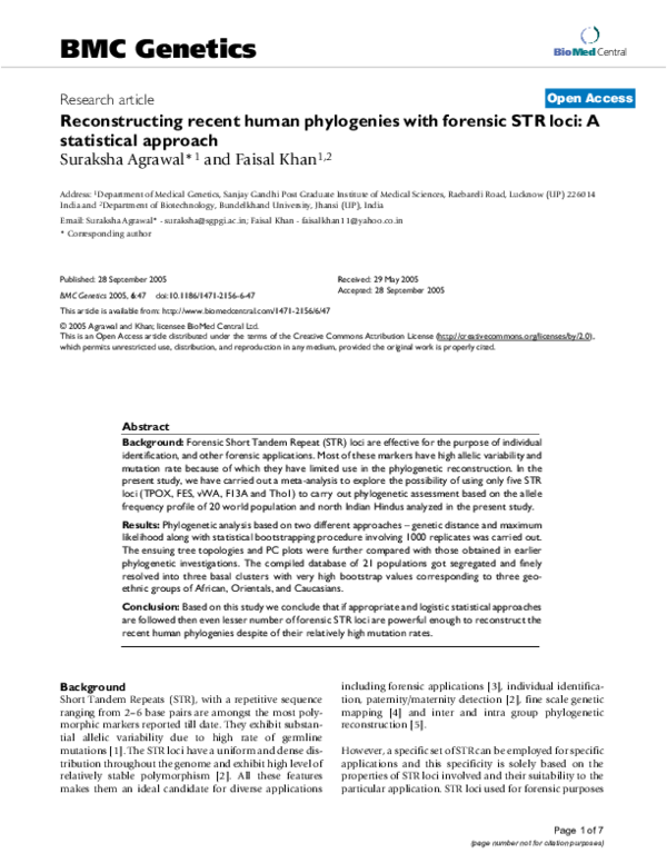 Pdf Reconstructing Recent Human Phylogenies With Forensic Str Loci A