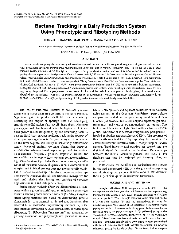 (PDF) Bacterial Tracking in a Dairy Production System Using Phenotypic ...