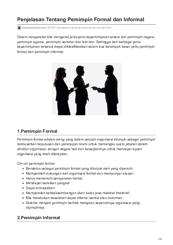 (PDF) Penjelasan Tentang Pemimpin Formal dan Informal