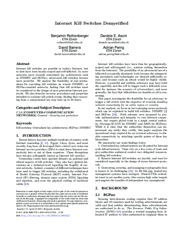 (PDF) Internet Kill Switches Demystified