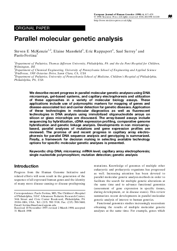 (PDF) Parallel molecular genetic analysis