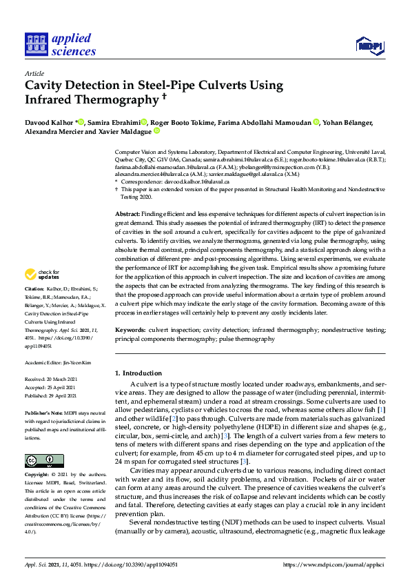 (PDF) Cavity Detection in Steel-Pipe Culverts Using Infrared Thermography | Davood Kalhor ...