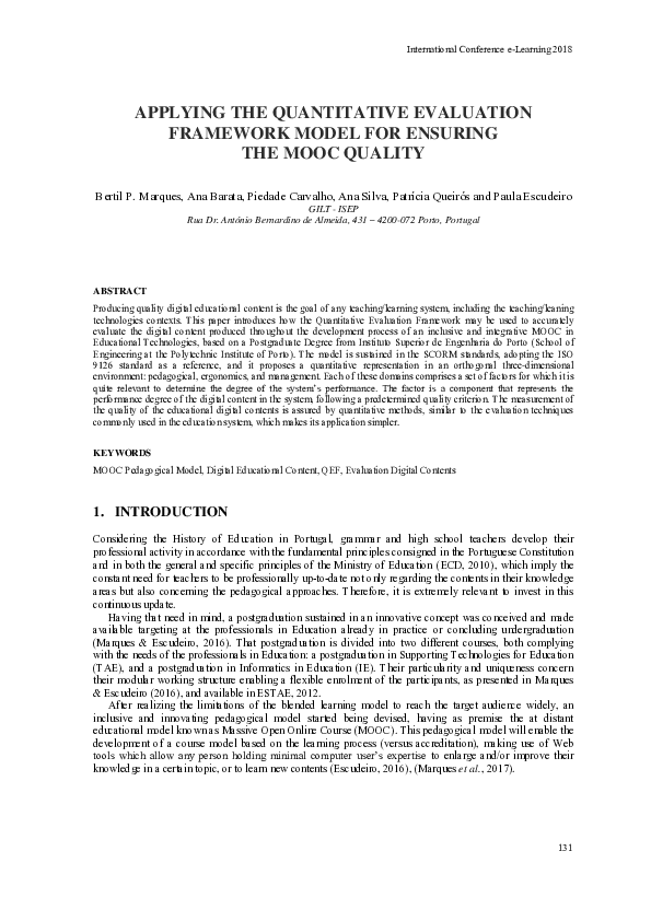 (PDF) Applying the Quantitative Evaluation Framework Model for Ensuring the MOOC Quality