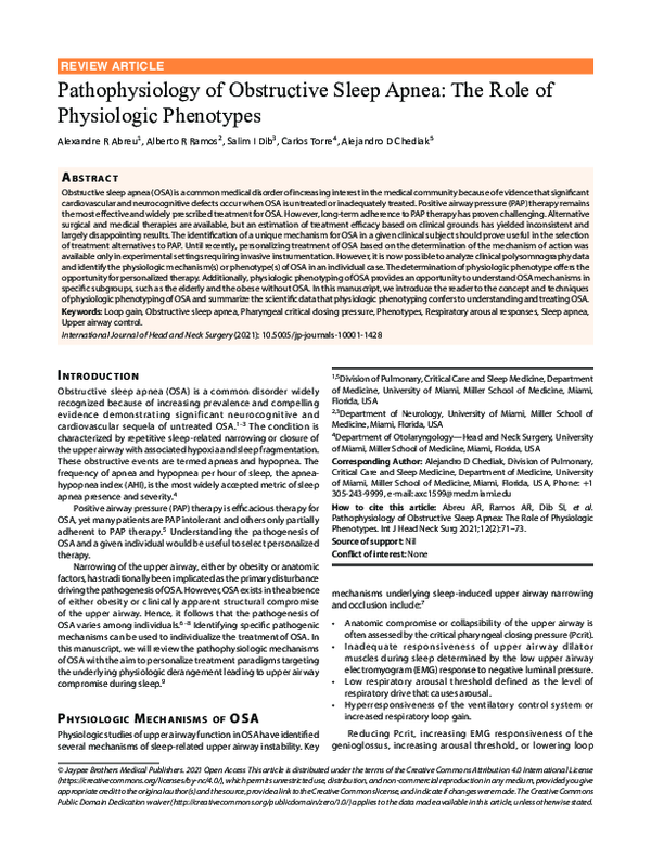 (PDF) Pathophysiology of Obstructive Sleep Apnea: The Role of ...