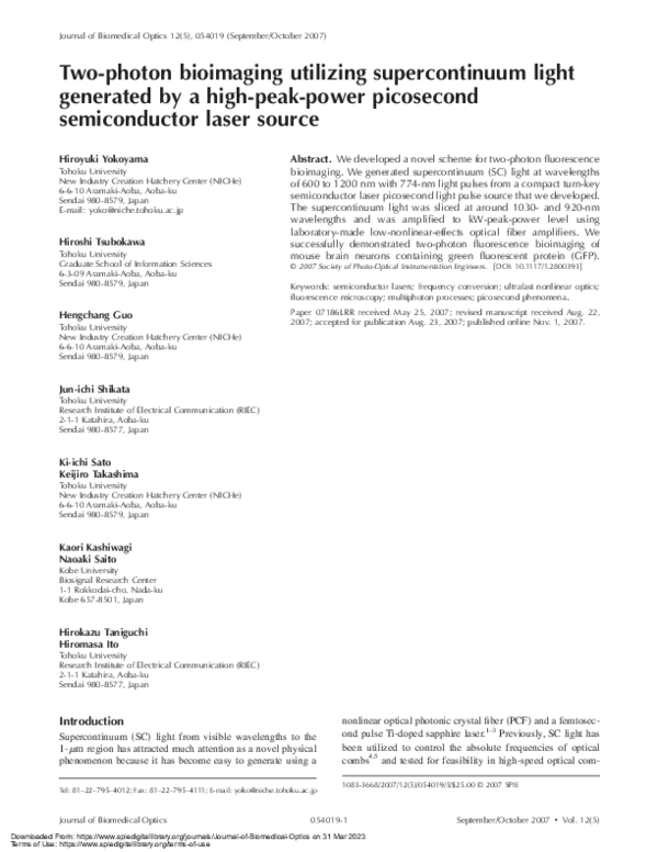 (PDF) Two-photon bioimaging utilizing supercontinuum light generated by a high-peak-power ...