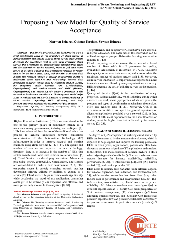 (PDF) Proposing a New Model for Quality of Service Acceptance