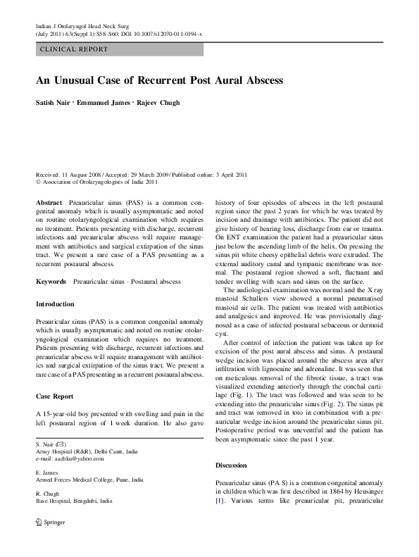 (PDF) An Unusual Case of Recurrent Post Aural Abscess