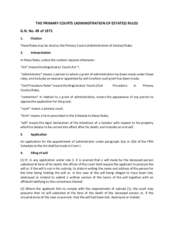 (PDF) THE PRIMARY COURTS (ADMINISTRATION OF ESTATES) RULES