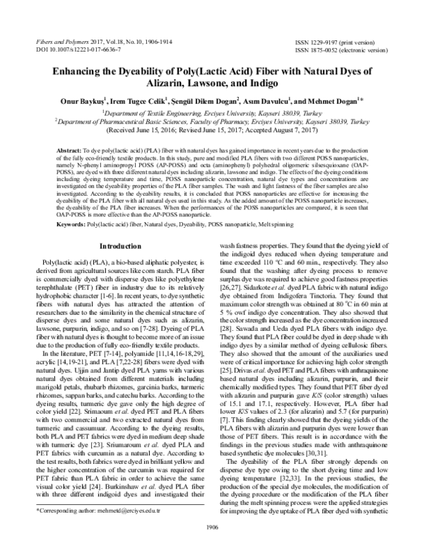 (PDF) Boosting PLA Fiber Dyeability with Natural Dyes