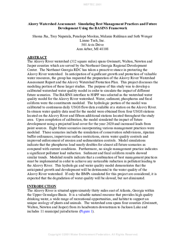 (PDF) Alcovy Watershed Assessment: Simulating Best Management Practices and Future Development ...