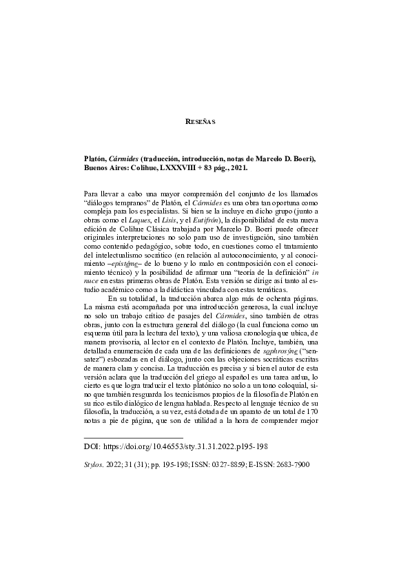 (PDF) Platón, Cármides (traducción, introducción, notas de Marcelo D ...