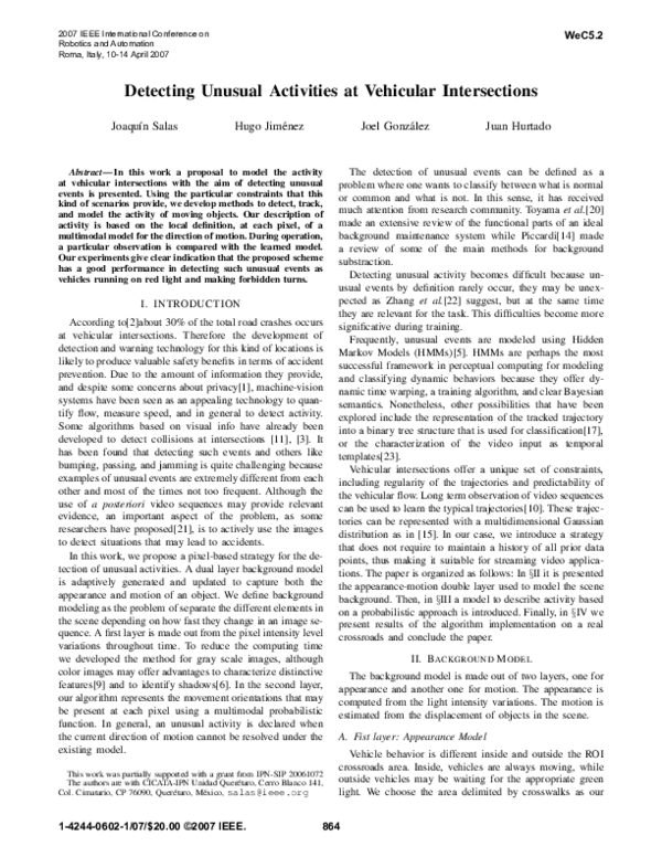 (PDF) Detecting Unusual Activities at Vehicular Intersections