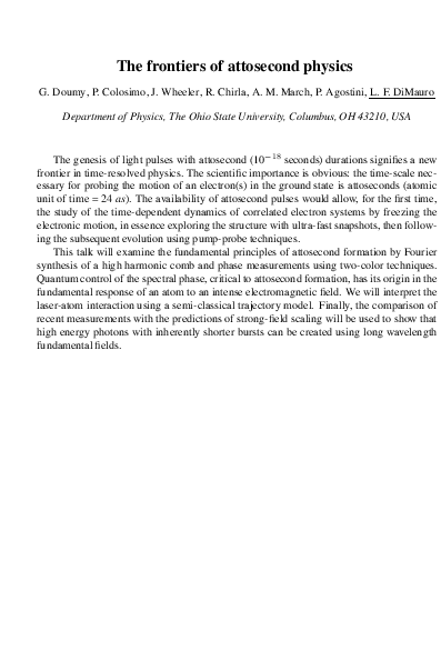 (PDF) The Frontiers of Attosecond Physics