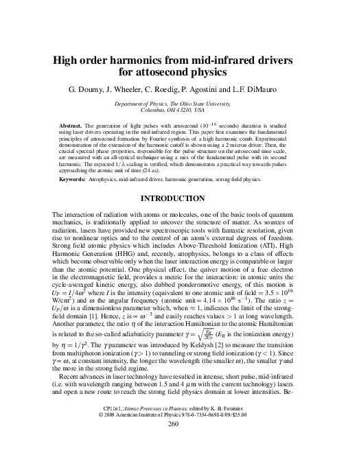 (PDF) High order harmonics from mid-infrared drivers for attosecond physics