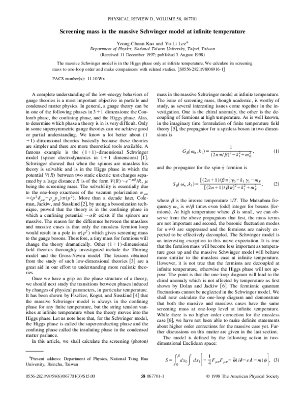 (PDF) Screening mass in the massive Schwinger model at infinite temperature
