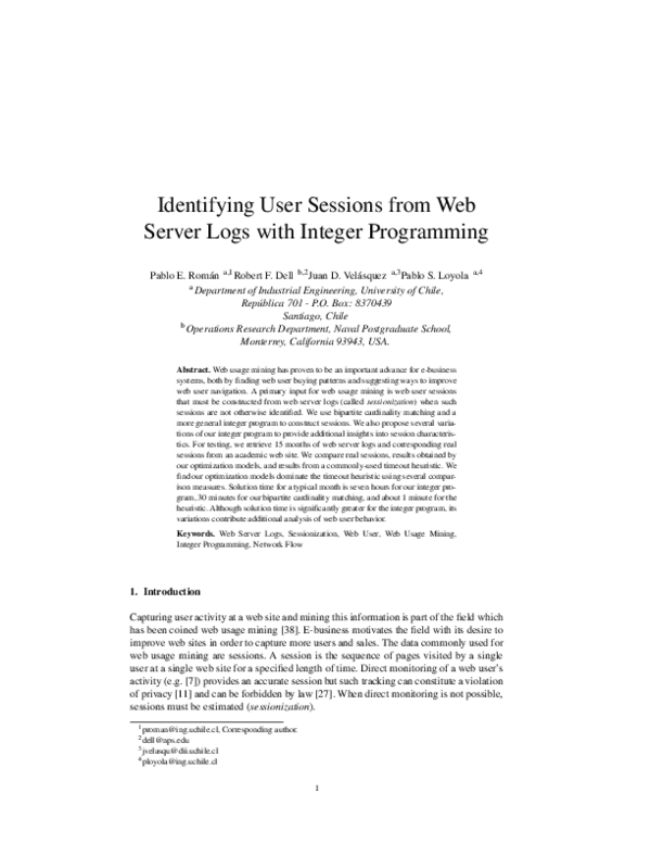 (PDF) Identifying user sessions from web server logs with integer programming | Robert Dell ...