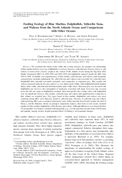 (PDF) Feeding Ecology of Blue Marlins, Dolphinfish, Yellowfin Tuna, and ...