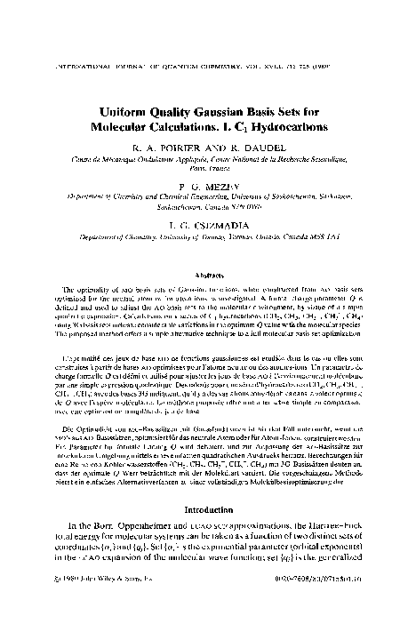 Pdf Uniform Quality Gaussian Basis Sets For Molecular Calculations V