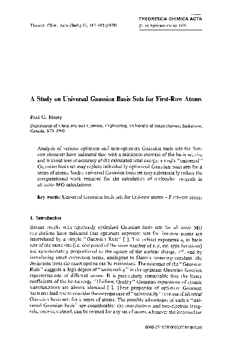 (PDF) A study on universal Gaussian basis sets for first-row atoms