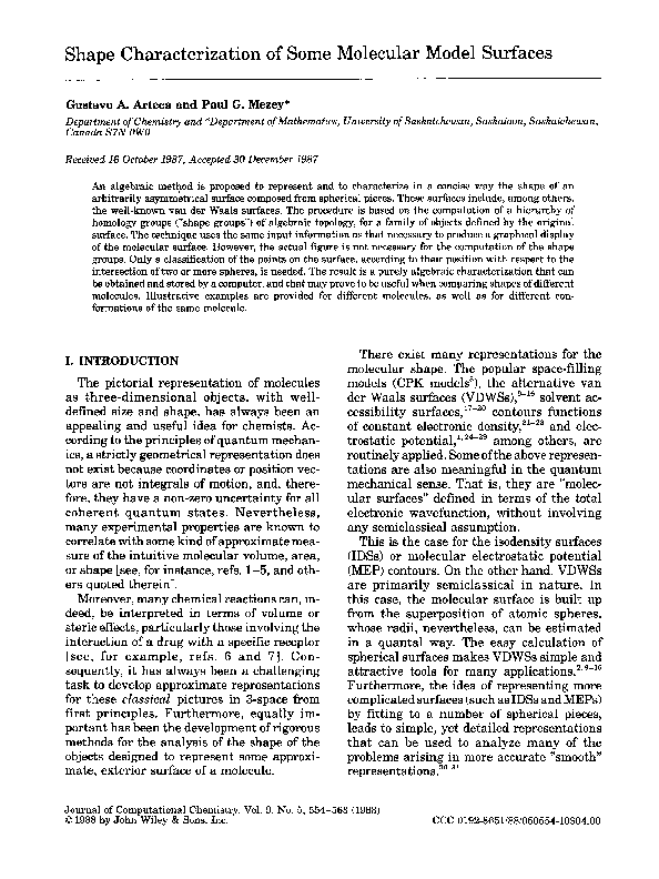 (PDF) Shape characterization of some molecular model surfaces