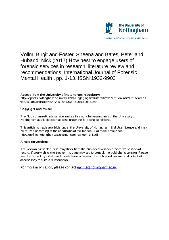 (PDF) How Best to Engage Users of Forensic Services in Research ...