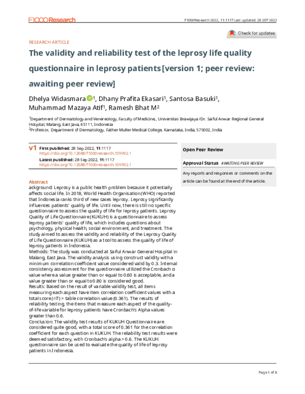 (PDF) The validity and reliability test of the leprosy life quality ...