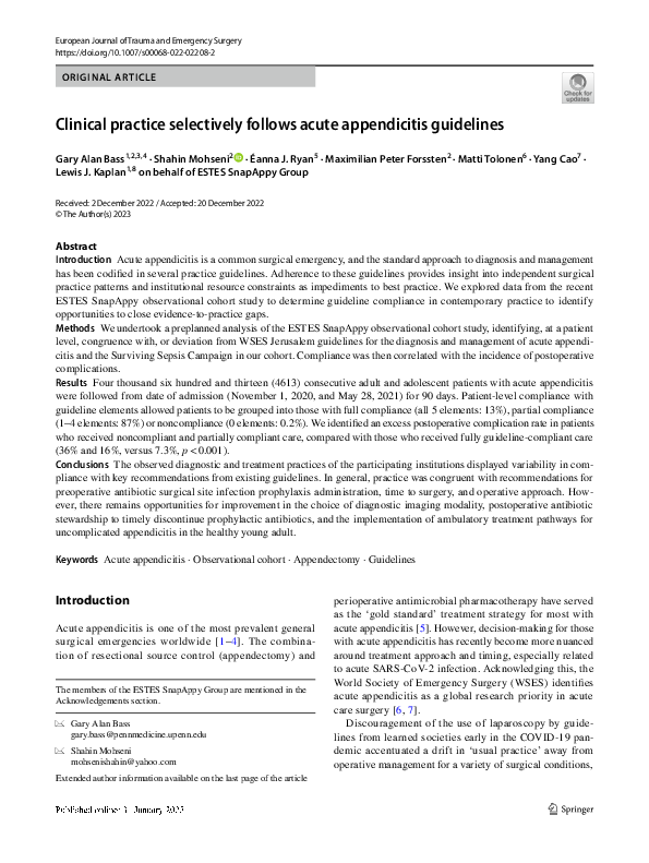 (PDF) Clinical practice selectively follows acute appendicitis guidelines