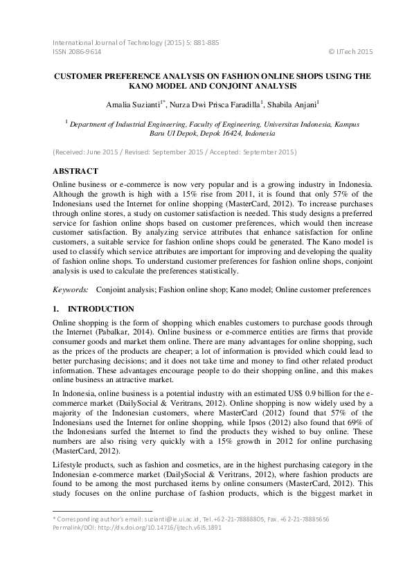 (PDF) Customer Preference Analysis on Fashion Online Shops using the Kano Model and Conjoint ...