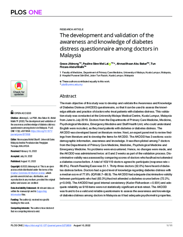 (PDF) The development and validation of the awareness and knowledge of ...