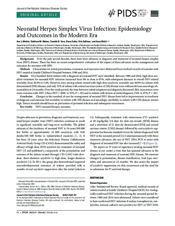 (PDF) Neonatal Herpes Simplex Virus Infection: Epidemiology and ...